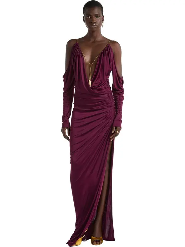 Balmain Long Flowing Jersey Dress - Red