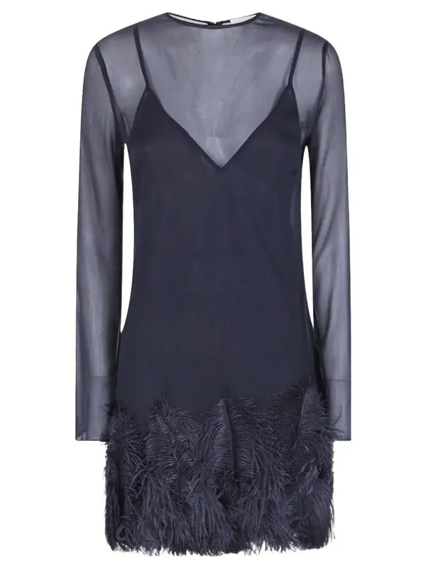 SEMICOUTURE Rae Feather-trim Sheer-sleeve Mini Dress - Black