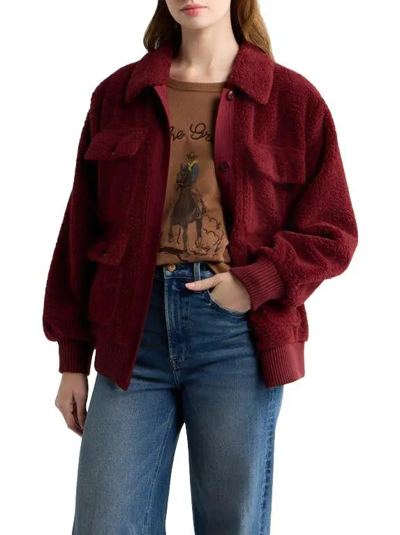 The Great. The Patch Pocket Plush Jacket - Maroon