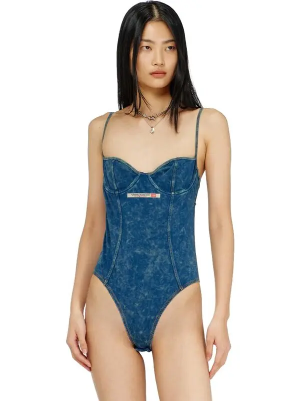 DIESEL® Denim-effect Bodysuit With Back Cut-out - Blu