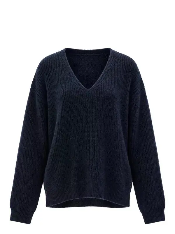 C.T.PLAGE Royal V-neck Ribbed-knit Sweater - Blue