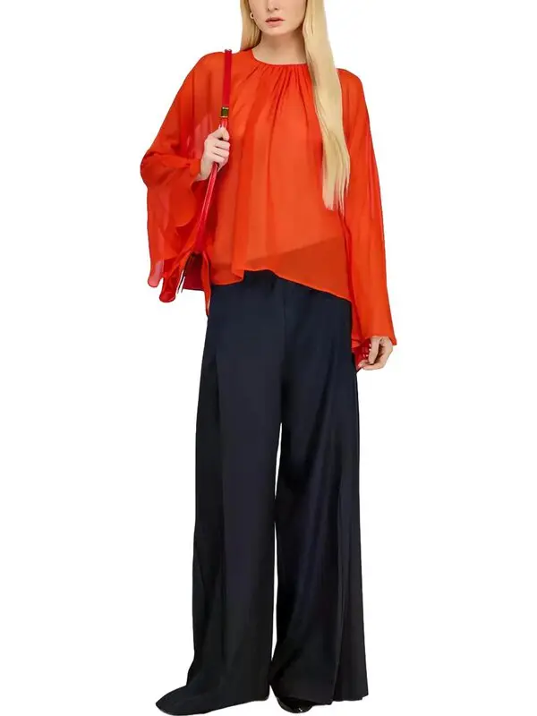 SEMICOUTURE Ceara Pleated Palazzo Pants - Blue
