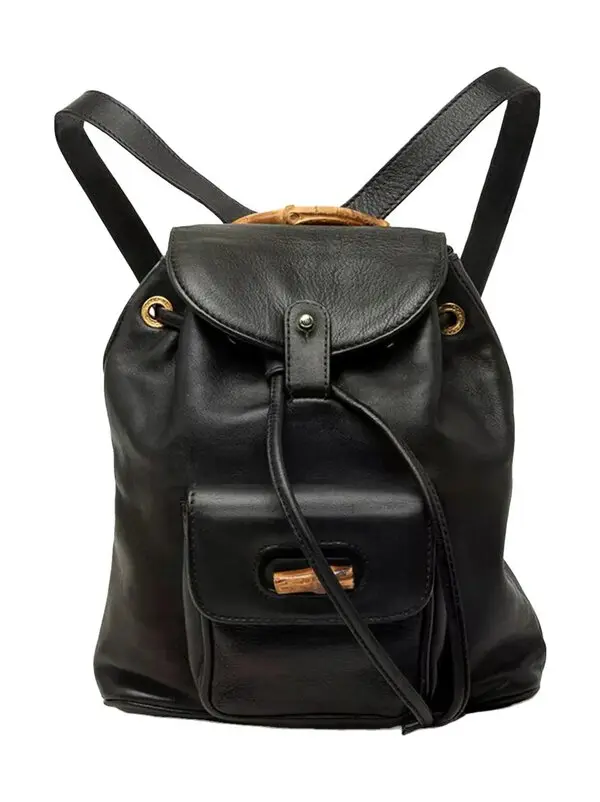 Gucci 2000-2015 Mini Calfskin Bamboo Drawstring Backpack - Black