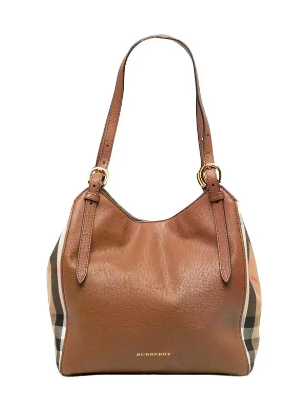 Burberry 2000-2017 Small Derby Calfskin And House Check Canvas Canterbury Tote Bag - Brown