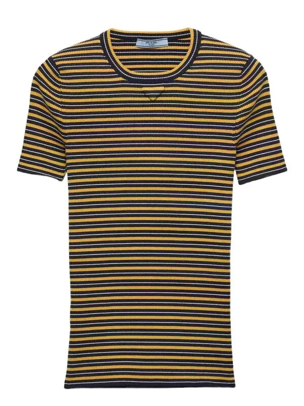 Prada Striped Cotton T-shirt - Blue