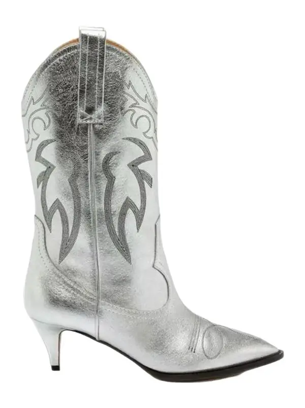 Moschino Metallic Embroidered Boots - Silver