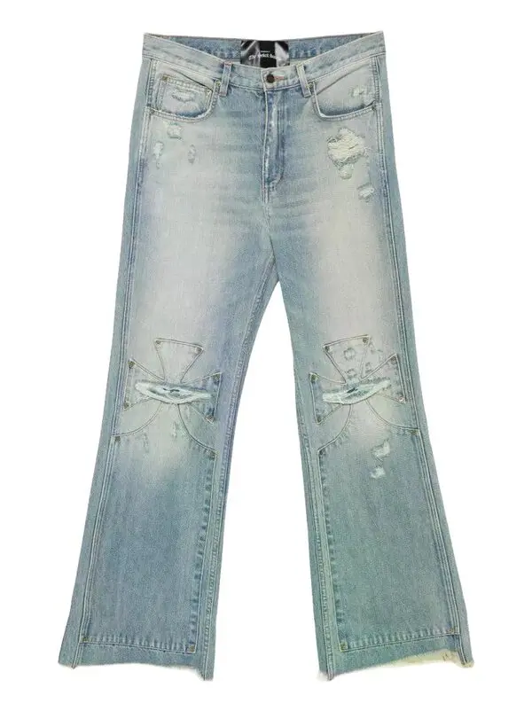 SEKRIT Distressed Panelled Jeans - Blue