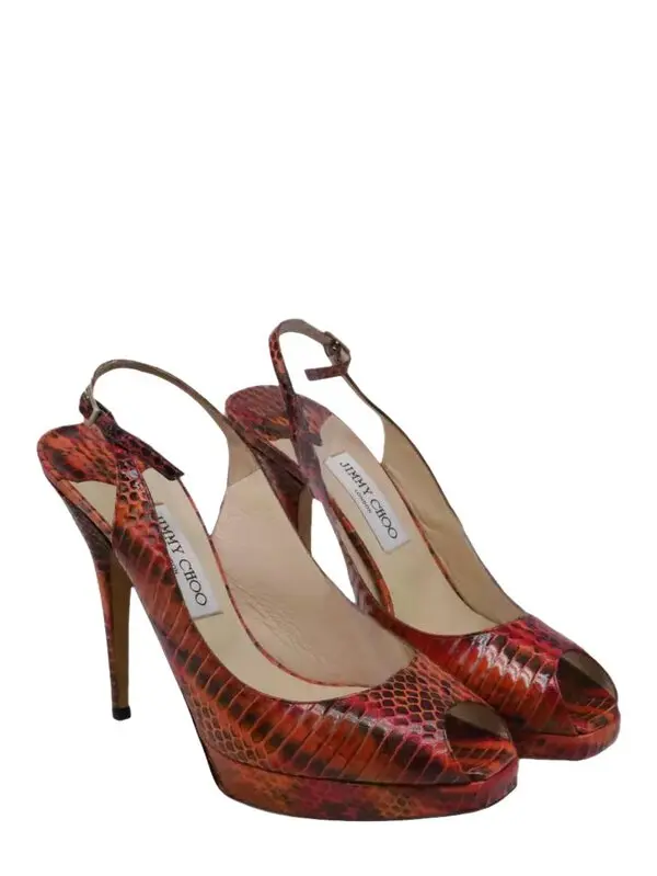 JIMMY CHOO 2020s Snakeskin Slingback Heels - Red