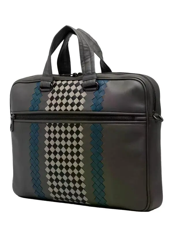 Bottega Veneta 2012-2026 Intrecciato Trimmed Leather Briefcase Business Bag - Grey