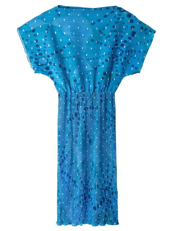 NEVER FULLY DRESSED Plissé Polka-dot Midi Dress - Blue