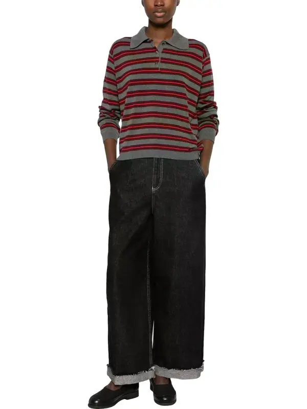 CORDERA Striped Polo-collar Sweater - Grey