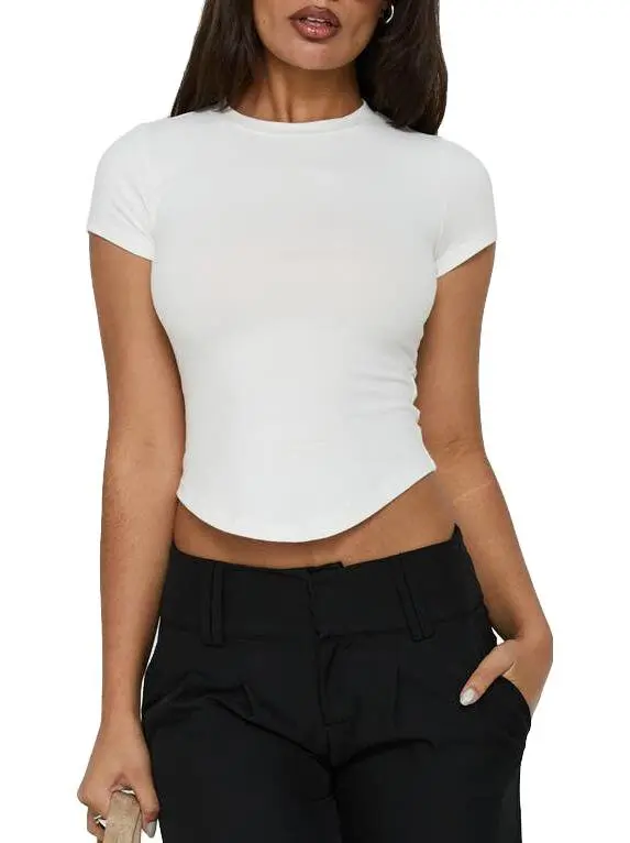 Princess Polly Valentinna Curved Hem T-shirt - White