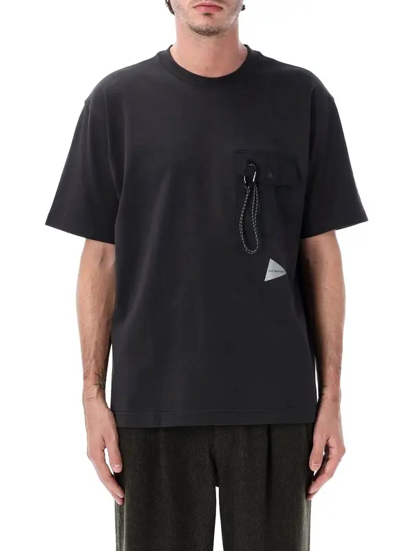 AND WANDER Cotton T-shirt With Patch Pocket And Contrast Logo - Black