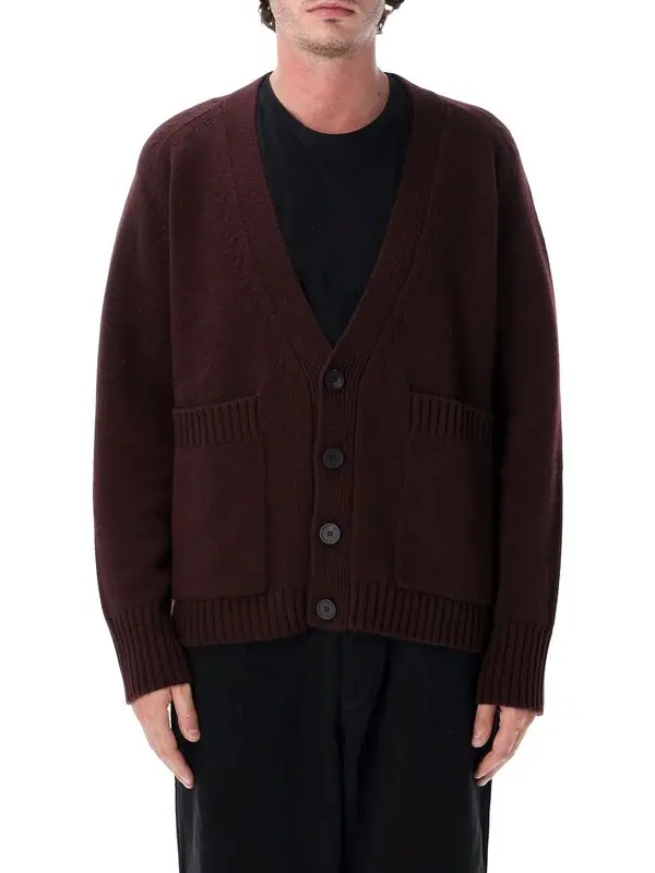 Studio Nicholson V-neck Cardigan In Pure Lambswool With Patch Pockets - Fa01