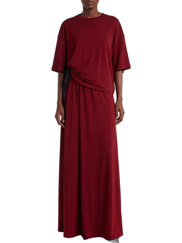 Balenciaga Draped Jersey Long Tunic With Knotted Waist - Red
