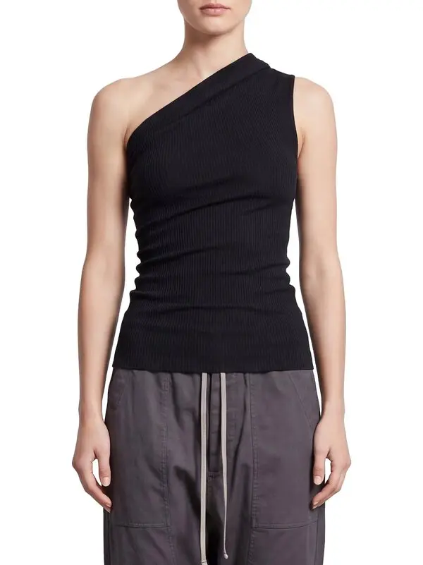 Rick Owens Draped One-shoulder Virgin Wool Top - Black
