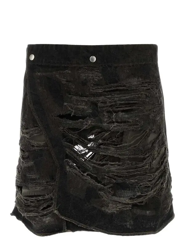 Rick Owens 5-pocket Distressed Denim Mini Skirt - Grey