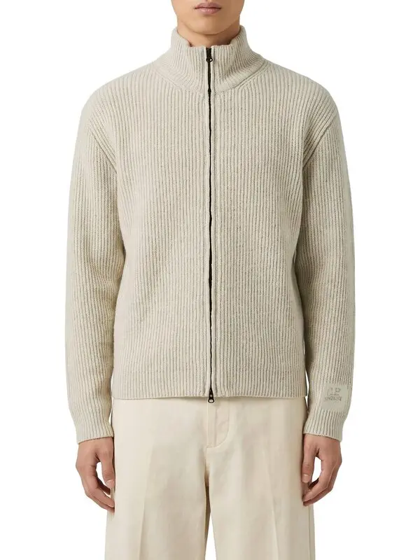 C.P. COMPANY Wool Blend Turtleneck Cardigan With Zip Closure - Grey