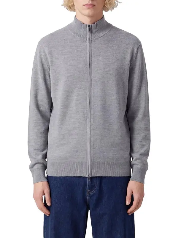 BRAMANI CASHMERE Turtleneck Zip-up Cardigan In Wool With Ribbed Cuffs - Grey