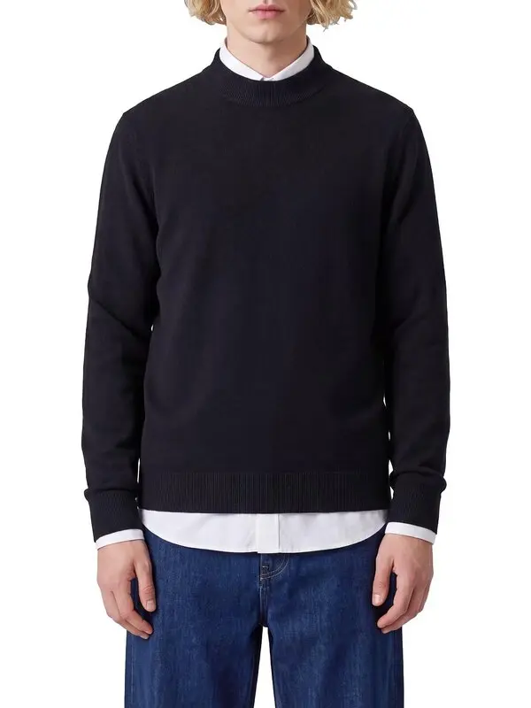 BRAMANI CASHMERE Crewneck Jumper In Pure Wool With Ribbed Collar And Cuffs - Black