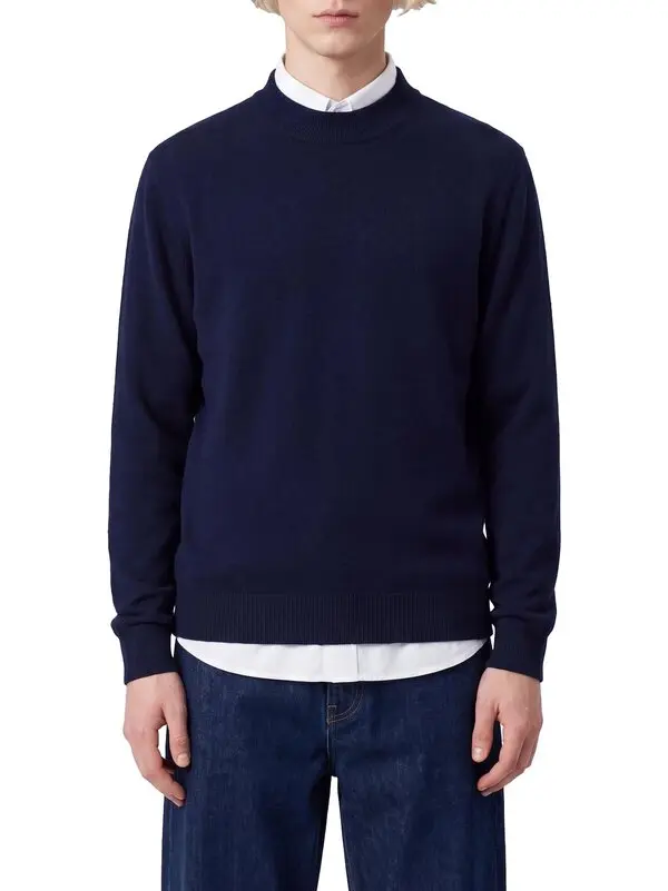 BRAMANI CASHMERE Crewneck Jumper In Pure Wool With Ribbed Collar And Cuffs - Blue