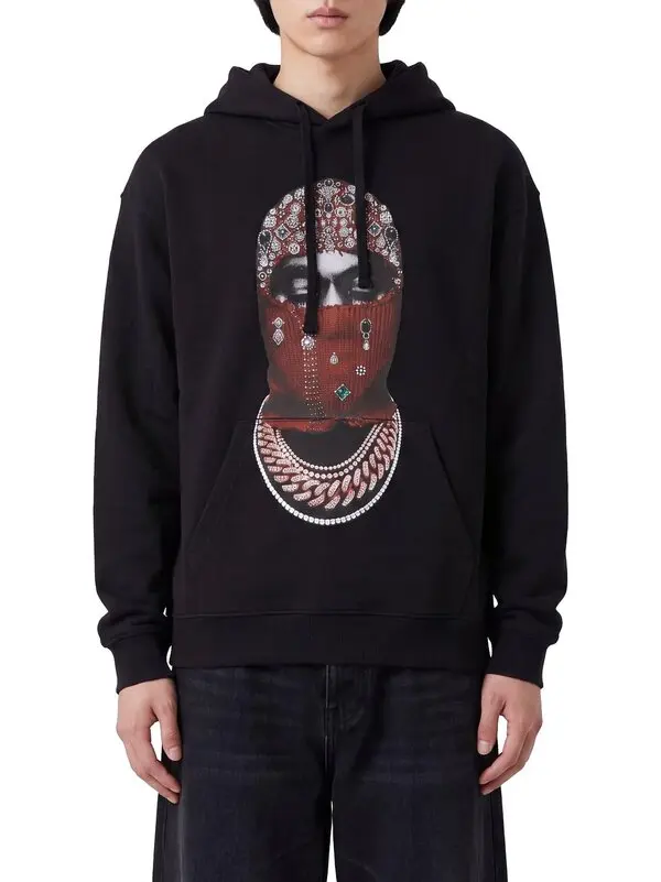 IH NOM UH NIT Graphic Print Cotton Hoodie With Kangaroo Pocket - Black