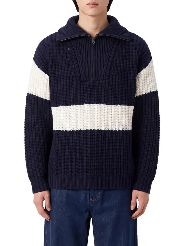LISA YANG 100% Cashmere Half-zip High Neck Jumper - Blue