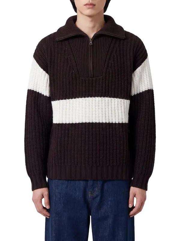 LISA YANG 100% Cashmere Half-zip High Neck Jumper - Brown