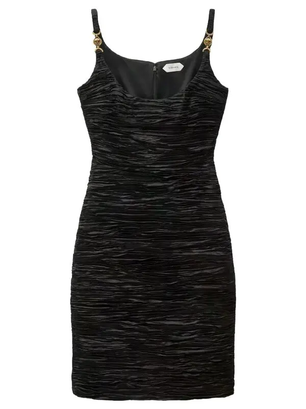 Versace Silk Satin Draped Mini Dress - Black