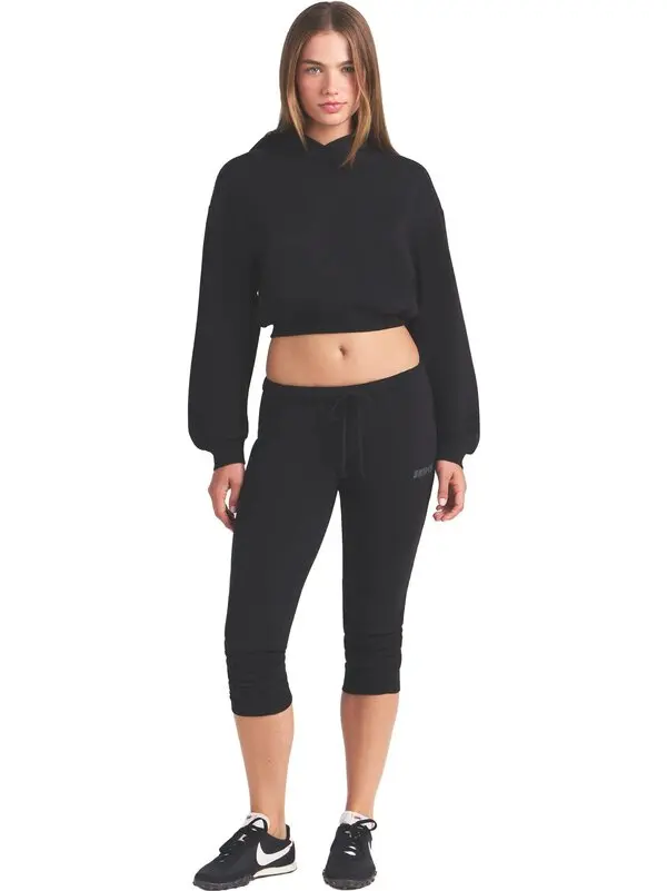 SKIMS Logo Cropped Hoodie | Black | | Cotton Fleece - Onyx