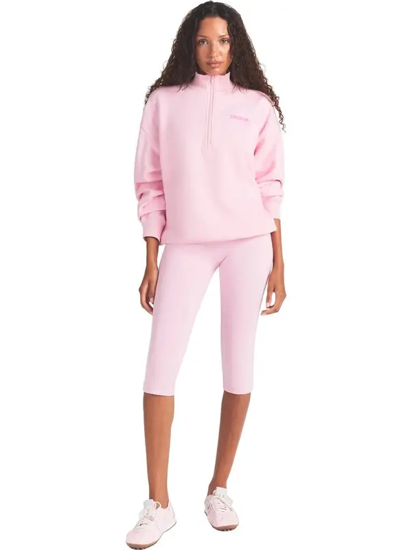 SKIMS Logo Mock Neck Quarter Zip | Pink | Small | Cotton Fleece - Cherry Blossom