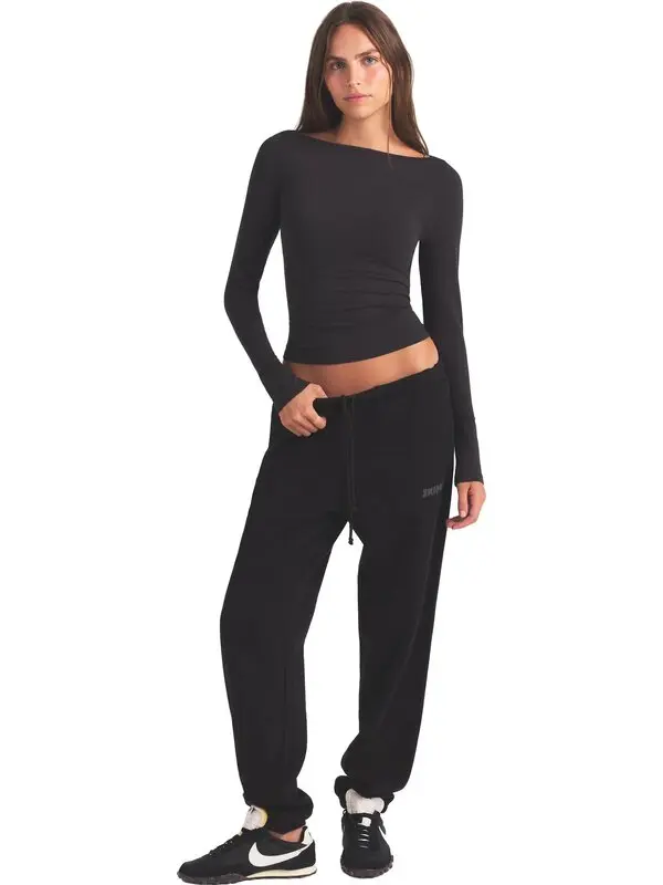 SKIMS Logo Jogger Pants | Black | | Cotton Fleece - Onyx