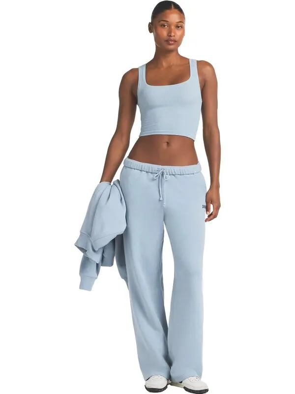 SKIMS Logo Straight Leg Pants | Blue | | Cotton Fleece - Fog