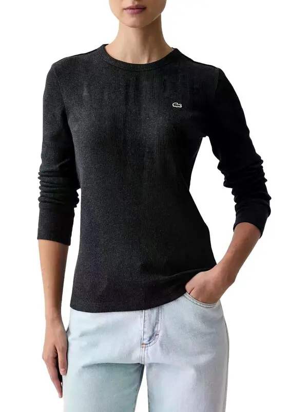 Lacoste Logo-patch Ribbed-knit Long-sleeve T-shirt - Grey