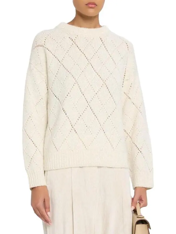 Peserico Pointelle Argyle Shimmer Knit Sweater - Comet Whit