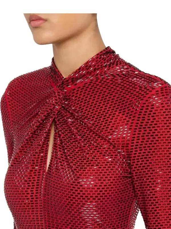 SELF-PORTRAIT Rhinestone-mesh Twist Midi Dress - Red