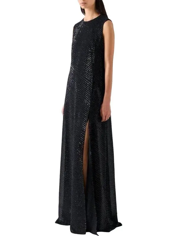 Akris Diagonal Sequins On Silk Georgette Gown - Black