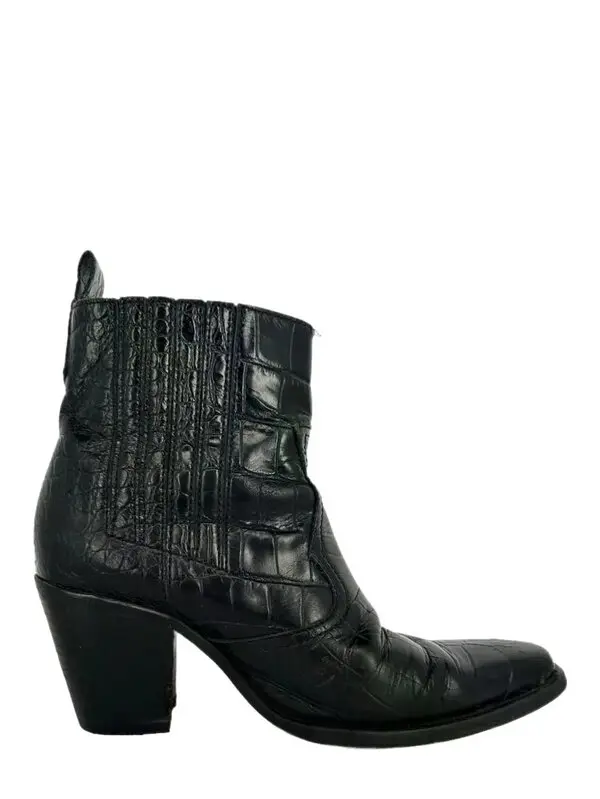 GANNI Croc-effect Western Ankle Boots - Black