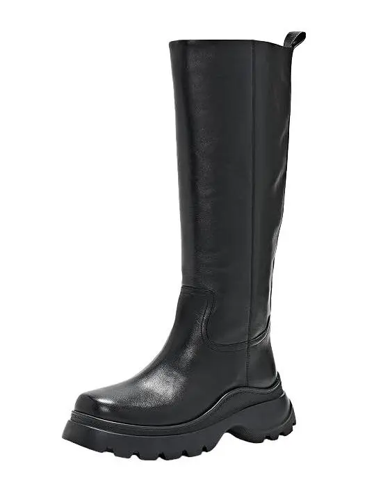 COACH Tall Sport Leather Boots Flat Shoes - Black