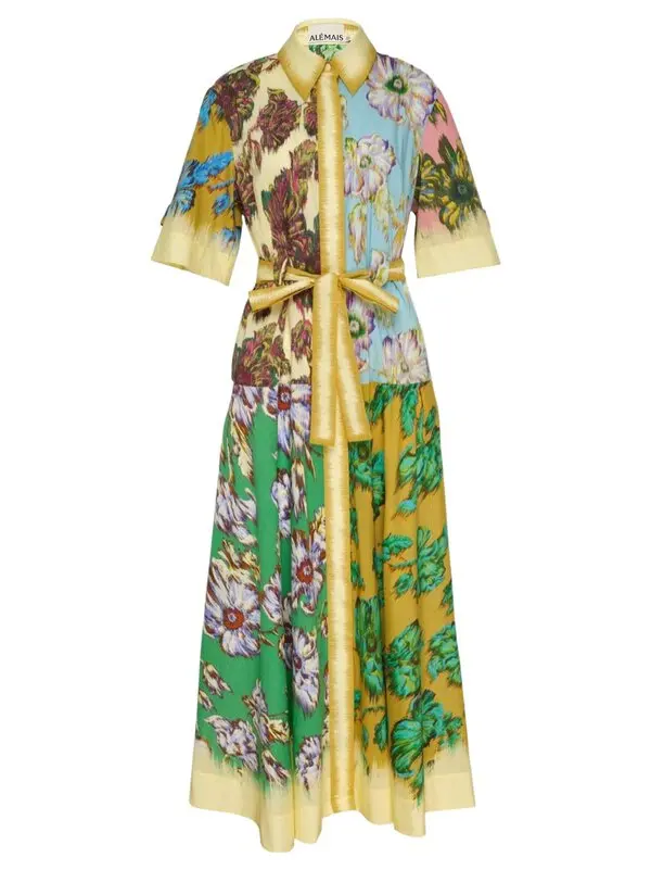 ALEMAIS Jerry Floral-printed Belted Maxi Shirt Dress - Multicolor