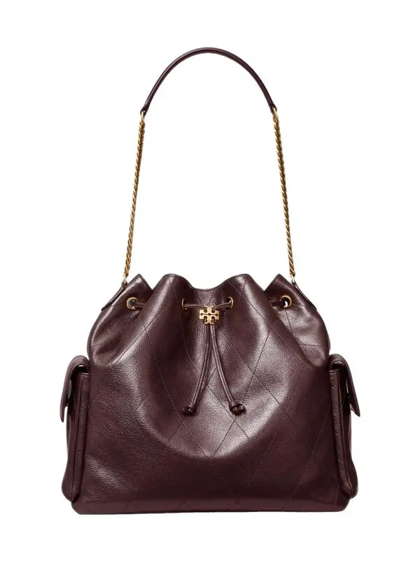 Tory Burch Charlie Large Leather Bucket Bag - Red