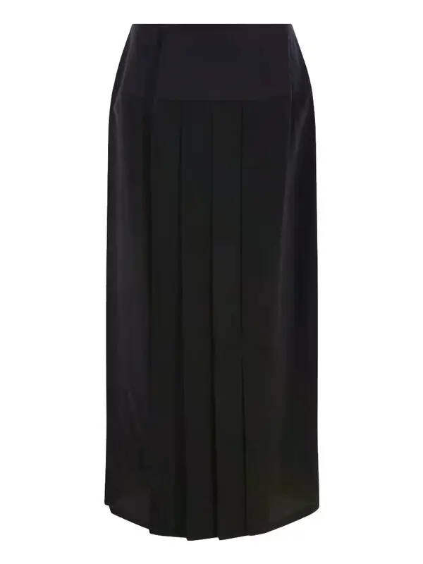 Yohji Yamamoto Pleated Silk Midi Skirt - Black