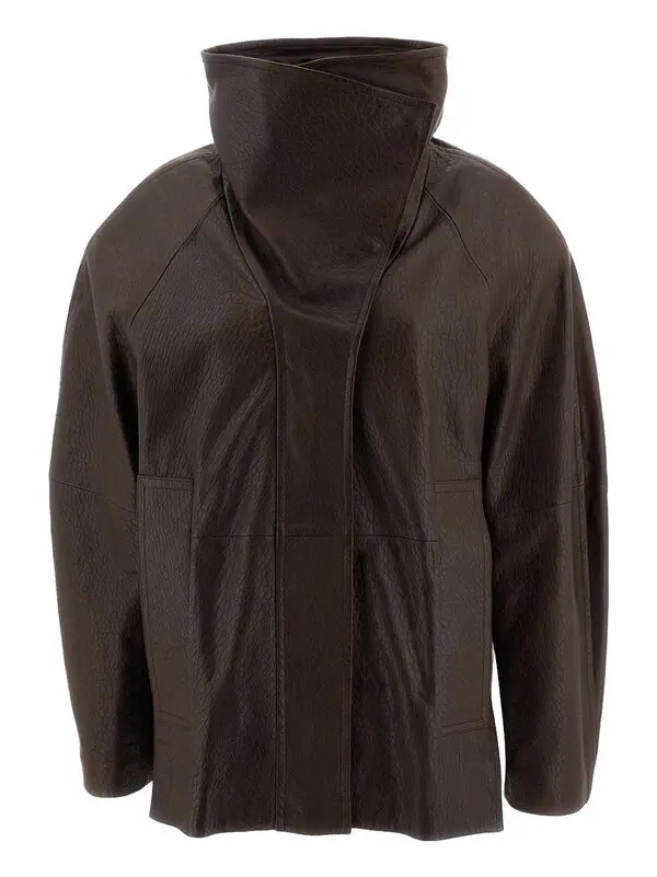 Sportmax Giacca In Pelle Martellata E Liscia - Marrone