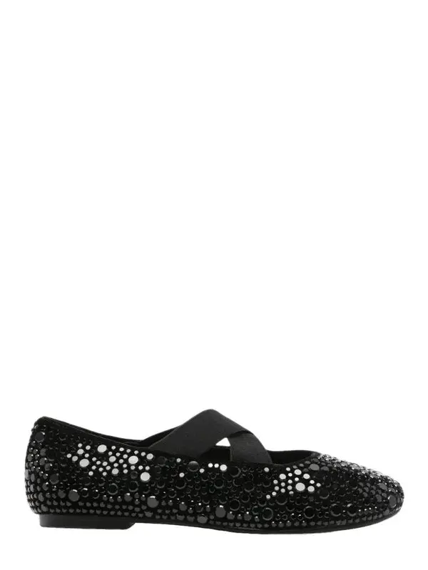 TWENTY FOURHAITCH Crystal-embellished Cross-strap Ballet Flats - Black