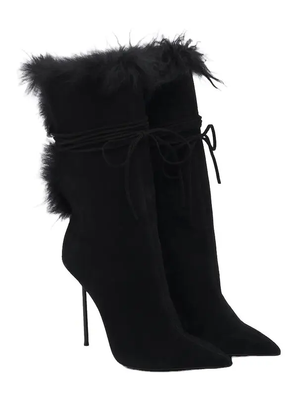 Paris Texas Lidia Shearling-trimmed Suede Ankle Boots - Black