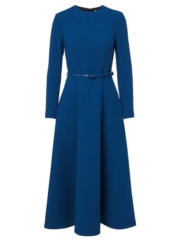 EMILIA WICKSTEAD Capucine Belted Wool Crêpe Midi Dress - Blue