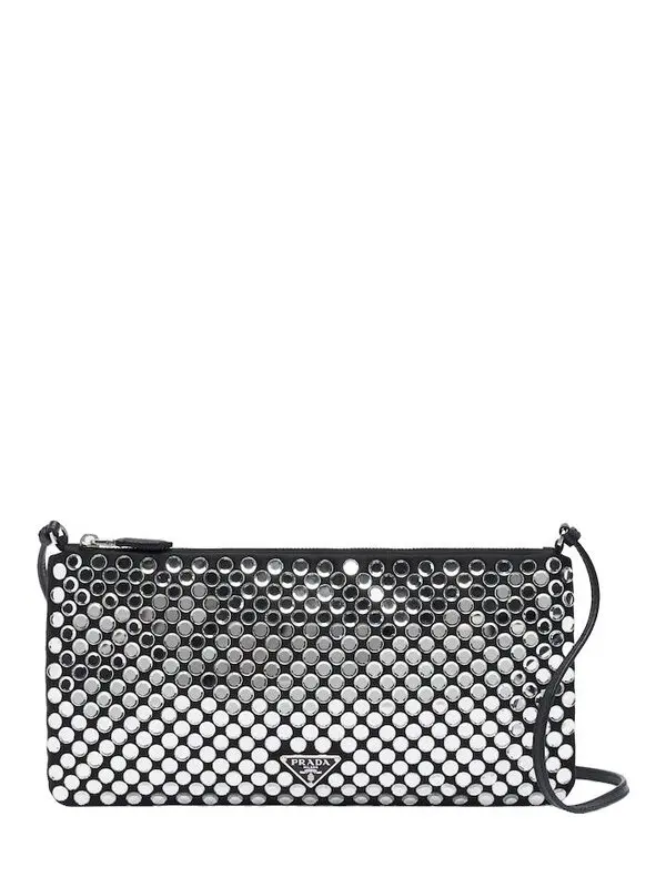 Prada Embellished Leather-trimmed Crossbody Bag - Silver