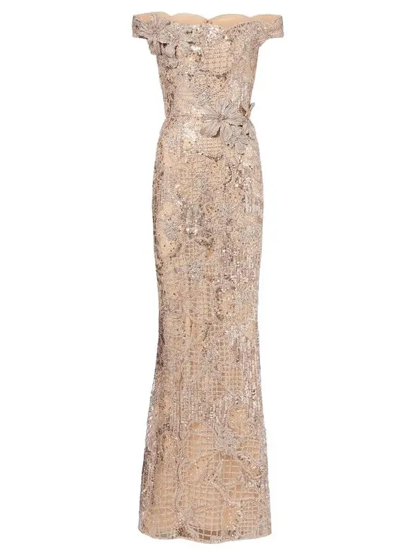 Elie Saab Embellished Silk-blend Tulle Gown - Beige