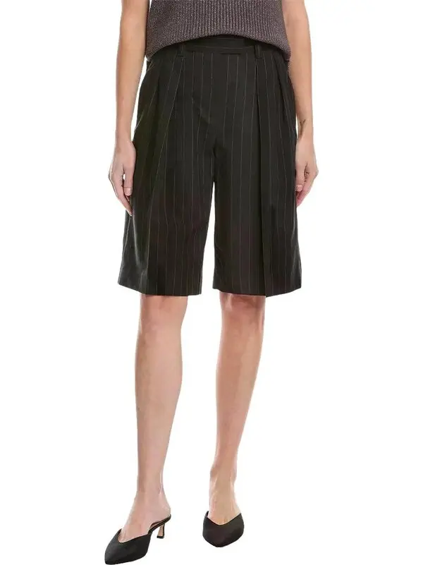 Brunello Cucinelli Pinstripe-print Pleated Shorts - Black