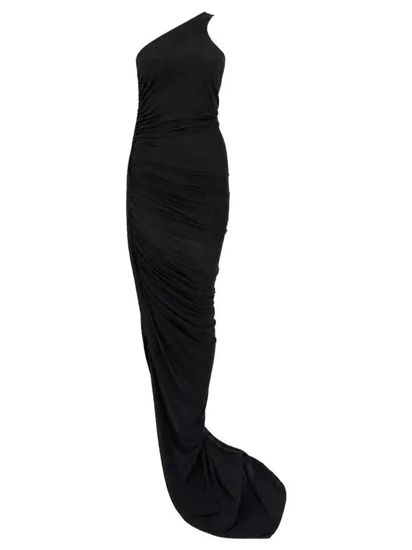 Rick Owens One-shoulder Ruched Maxi Dress - Black